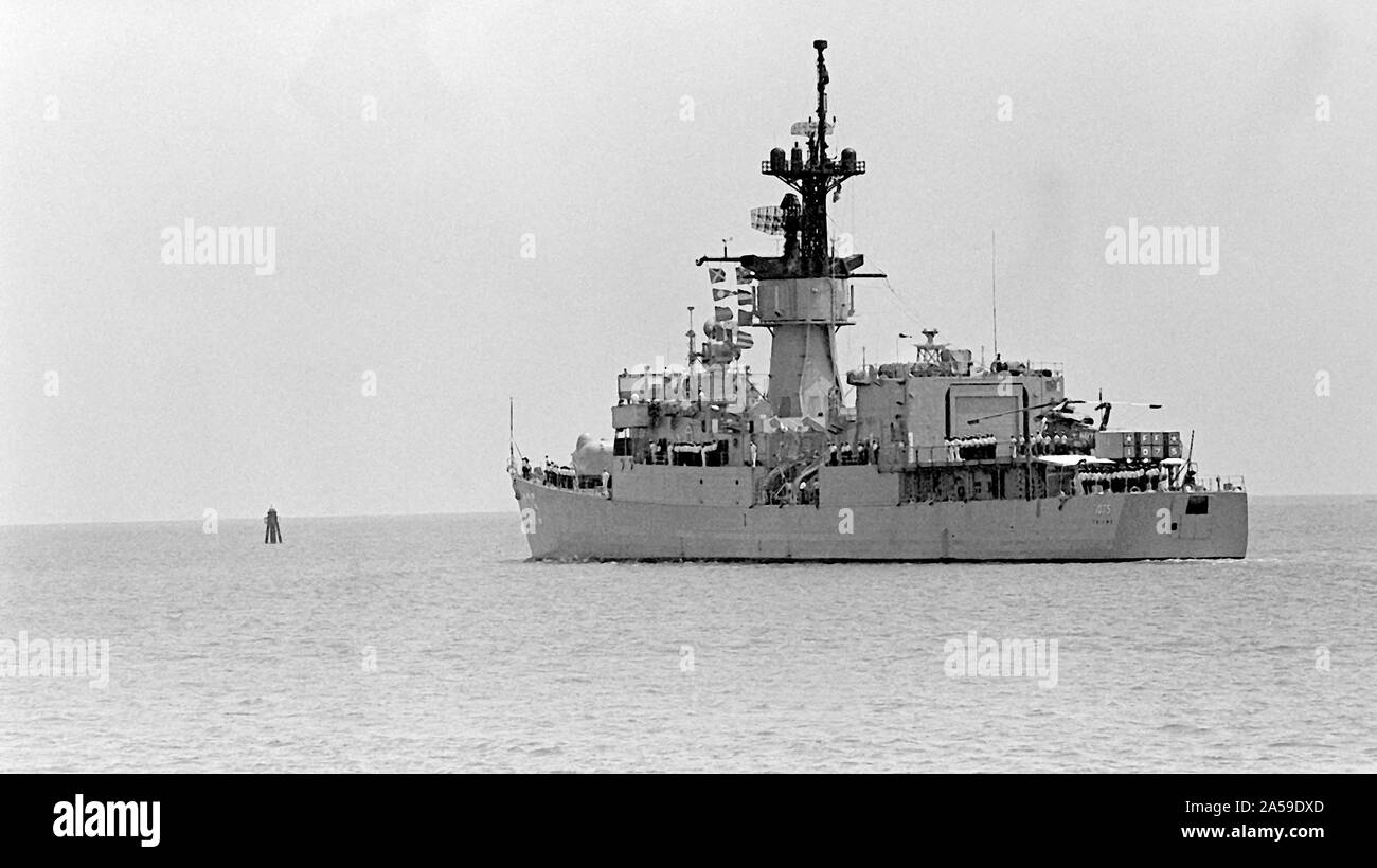 1979 - A port quarter view of the frigate USS TRIPPE (FF-1075) as the ...