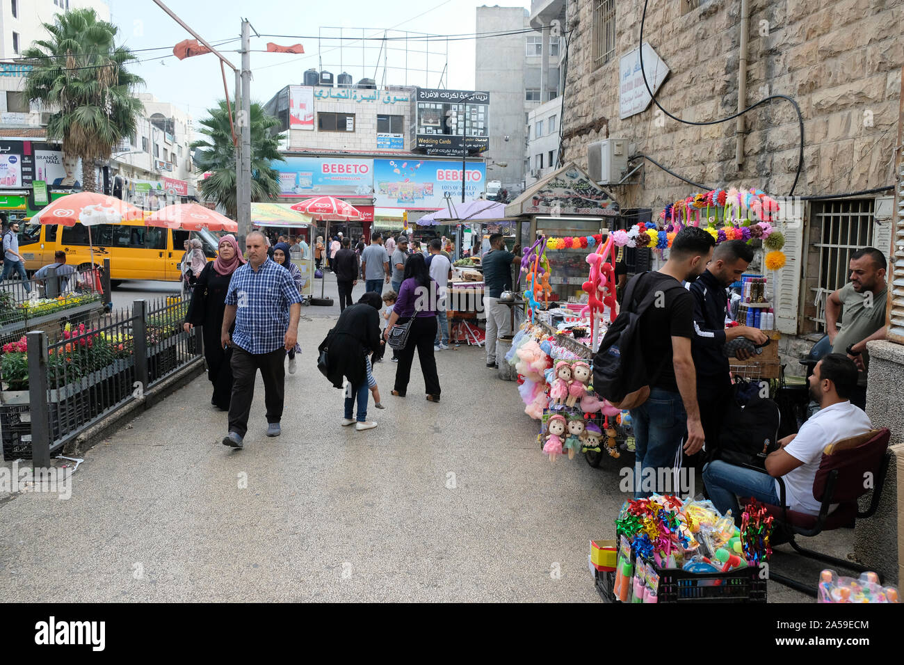 Street scene in Ramallah a Palestinian city in the central West Bank in ...