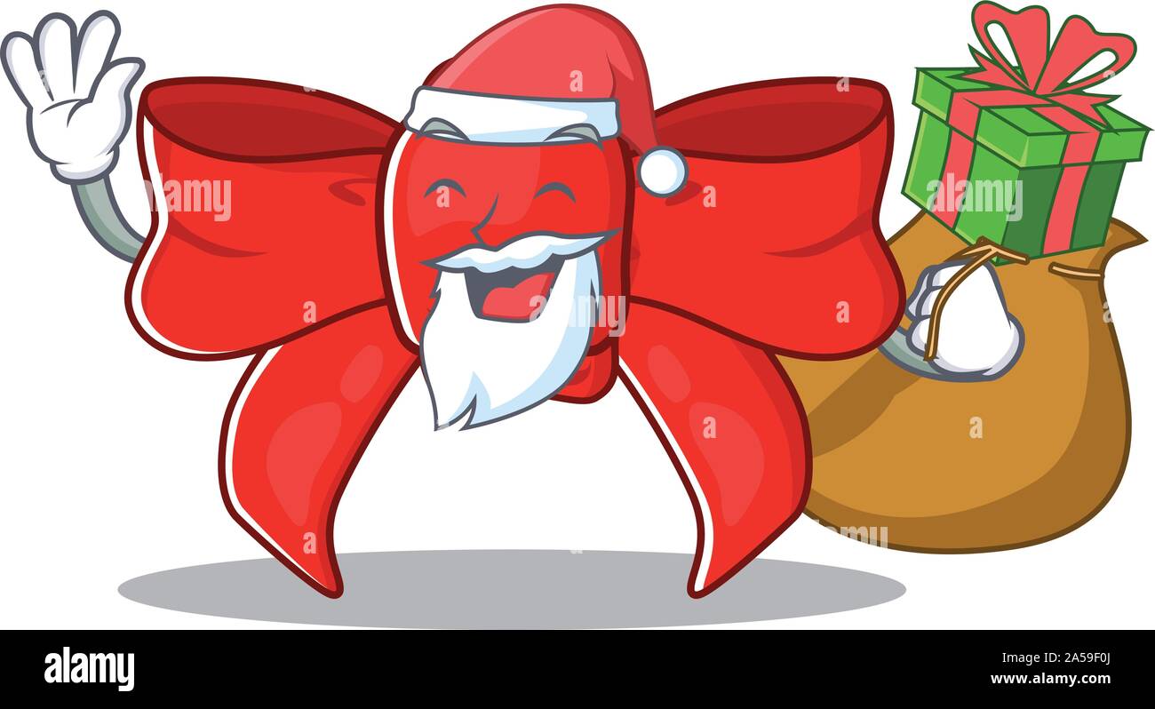 Santa with gift red ribbon bow with the cartoon Stock Vector Image ...