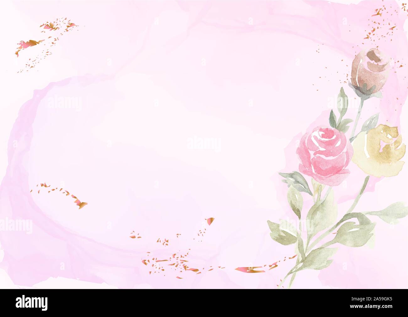 The horizontal vector pastel pink background with drawn rose flower ...