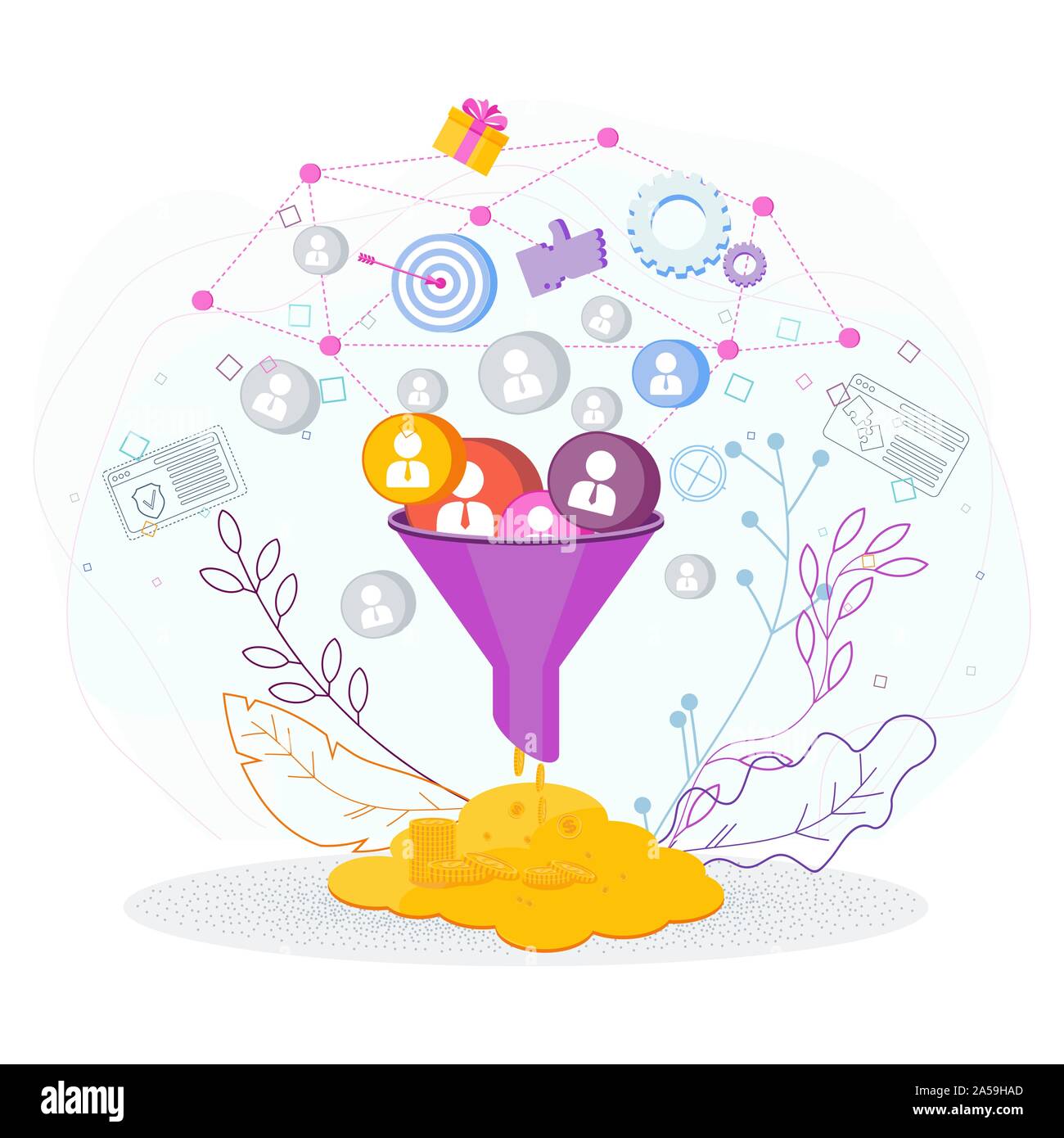Vector sales funnel concept. Attracting potential customers Stock ...