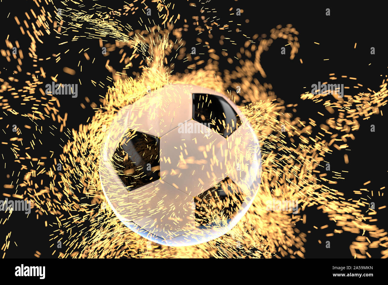 Burning football with dark background, 3d rendering. Computer digital ...