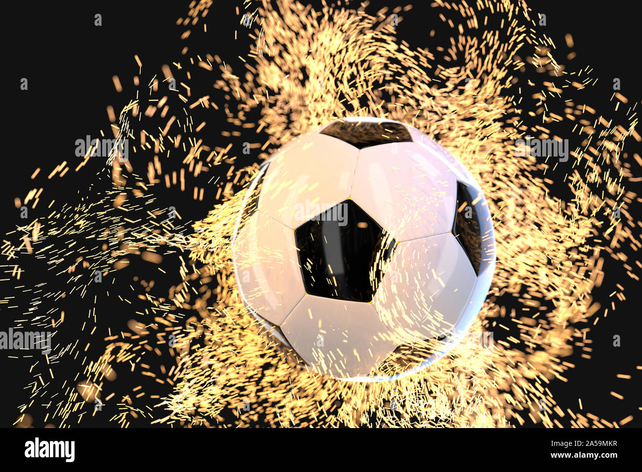 Burning football with dark background, 3d rendering. Computer digital ...
