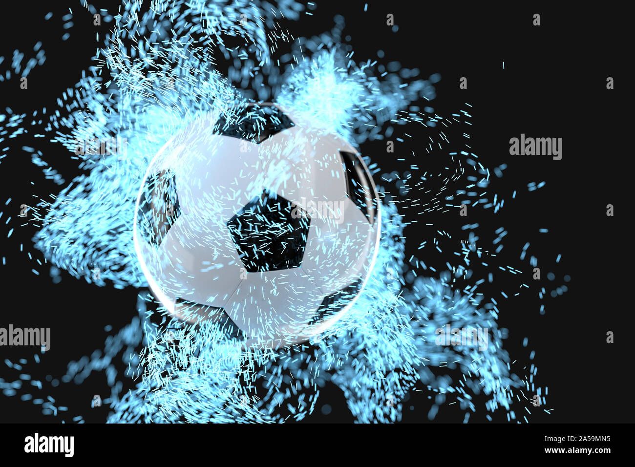 Burning football with dark background, 3d rendering. Computer digital ...