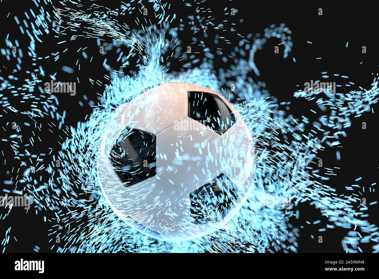 Burning football with dark background, 3d rendering. Computer digital ...