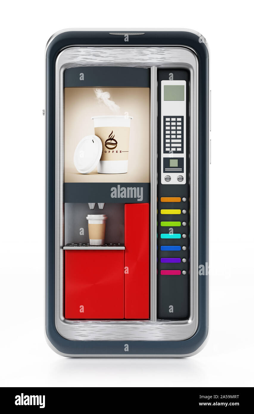 Automatic coffee machine inside smartphome screen. 3D illustration ...
