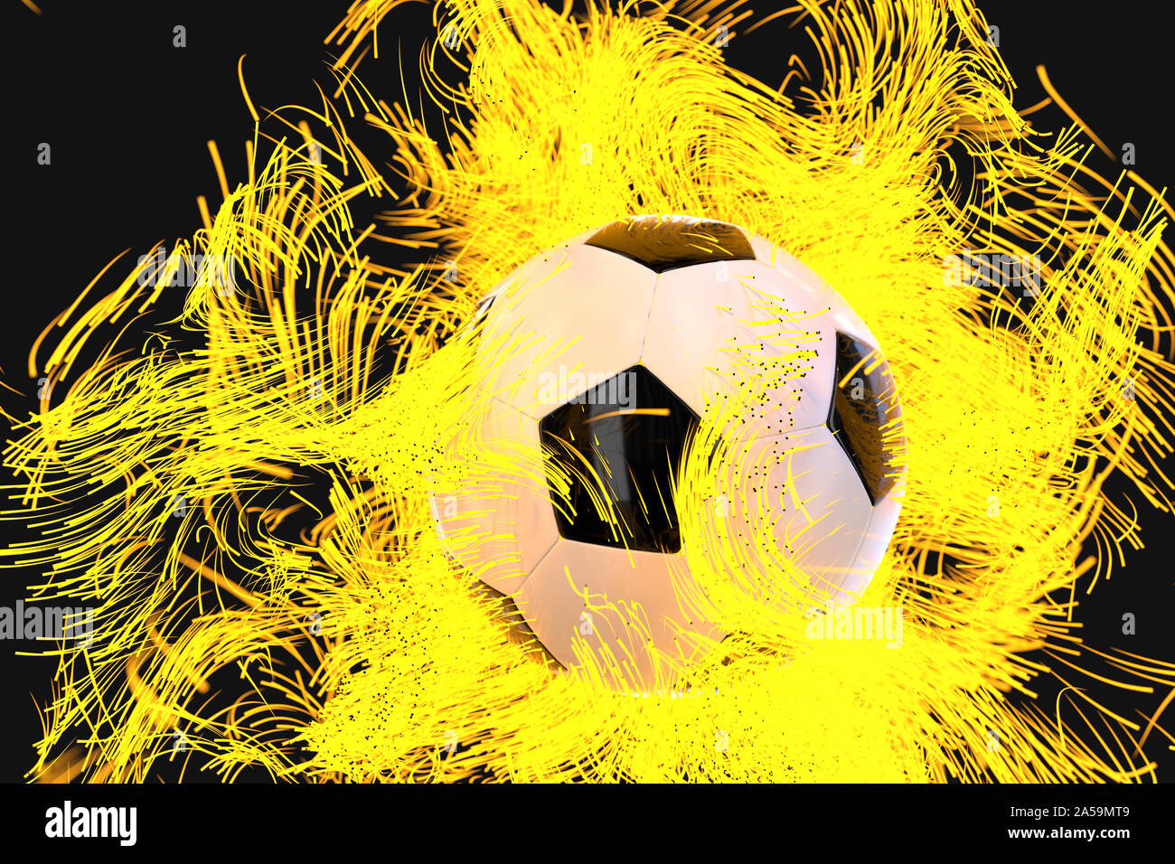 Burning football with dark background, 3d rendering. Computer digital ...