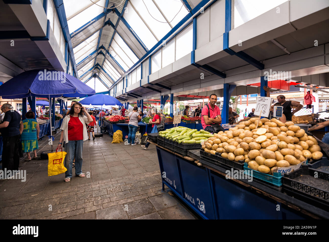 Sofia, Bulgaria - June 25, 2019: Stalls and people inside the Sofia ...