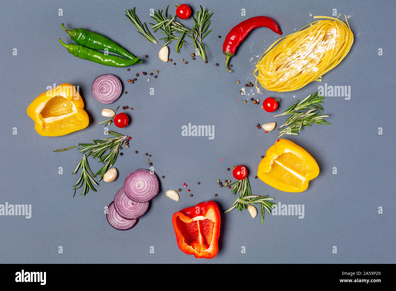 Cooking ingredients circle isolated on gray top view copy space Stock ...