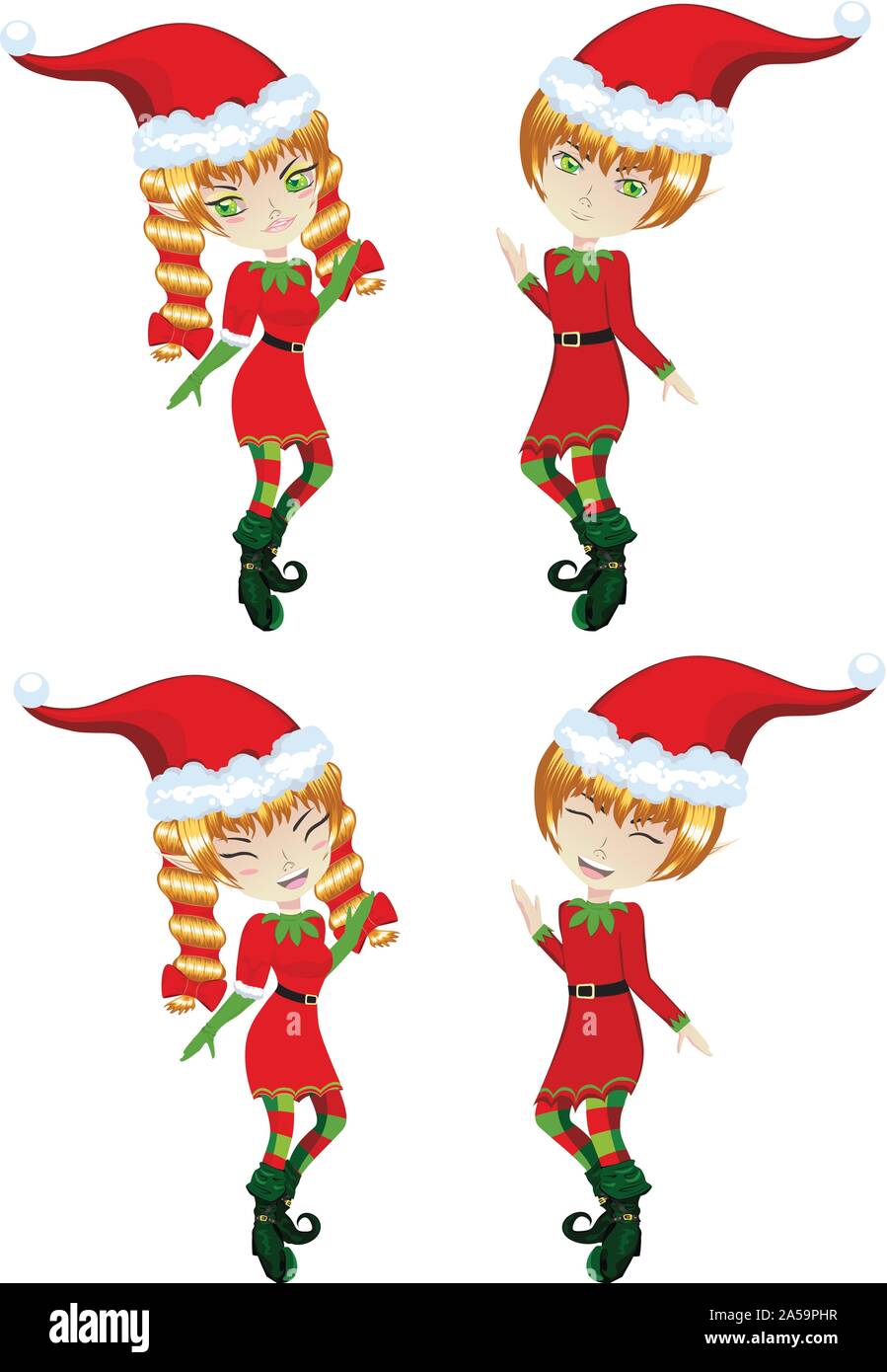 Couple of cute cartoon christmas elves in costumes Stock Vector Image ...