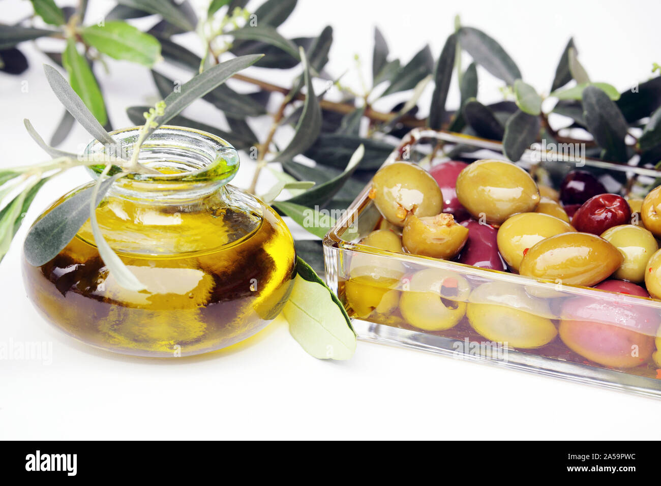spicy olives with oil Stock Photo - Alamy