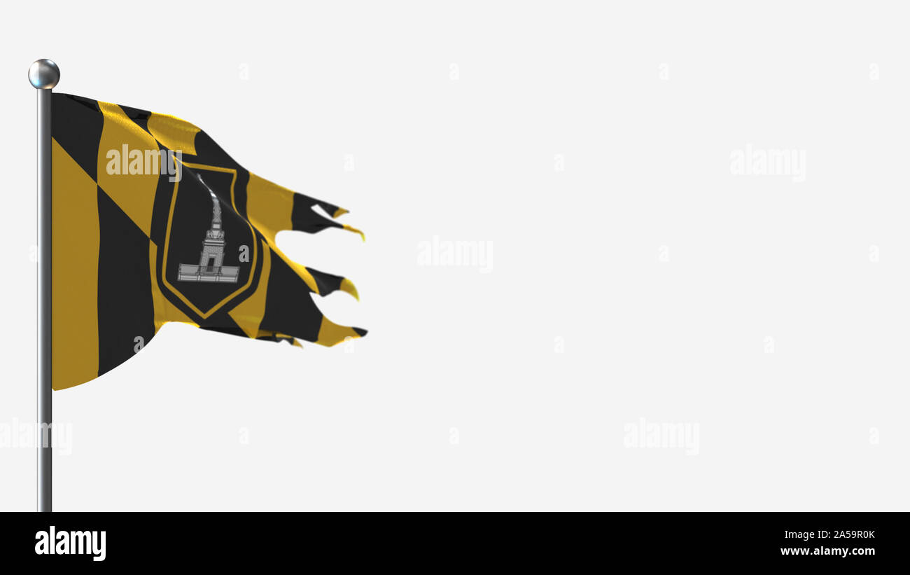 Baltimore City 3D tattered waving flag illustration on Flagpole ...