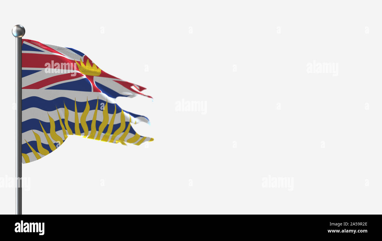 British Columbia 3D tattered waving flag illustration on Flagpole ...