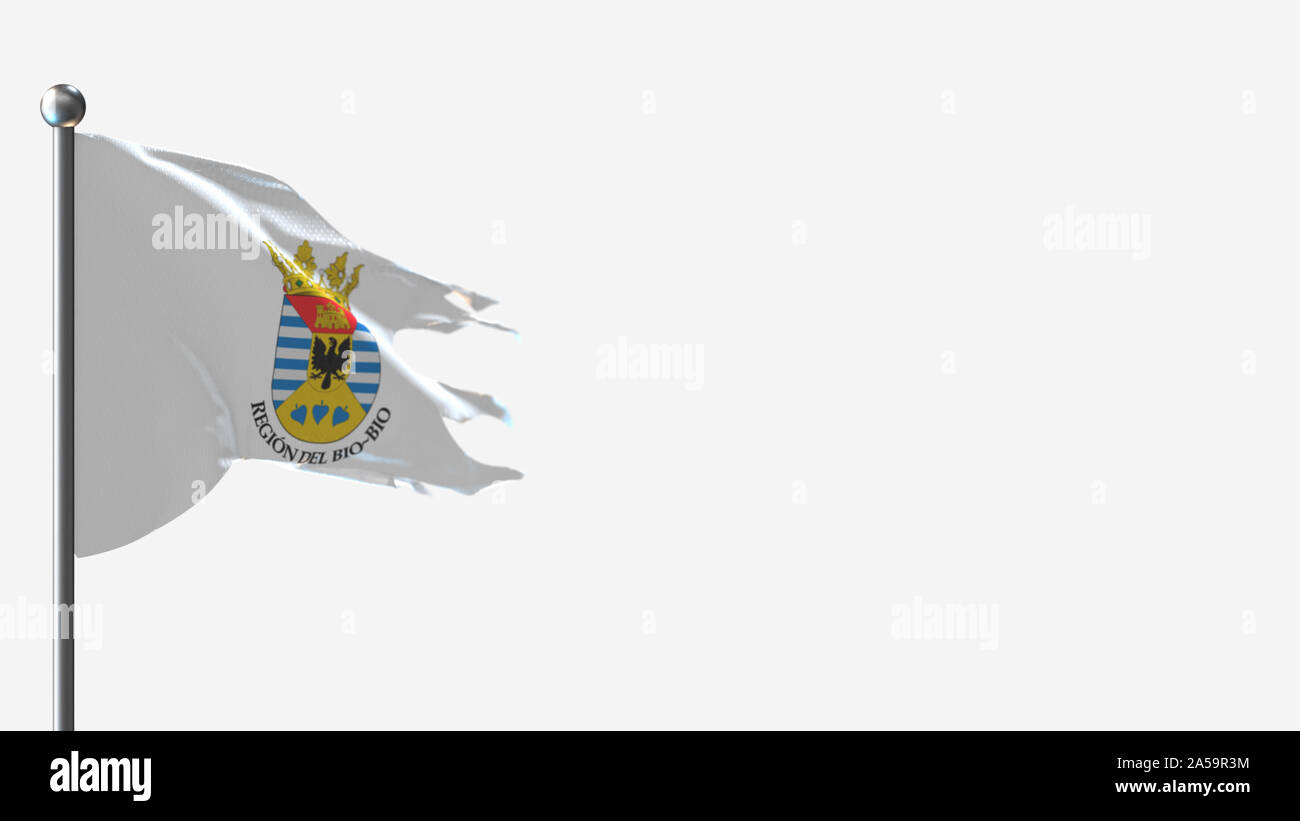 Biobio Chile 3D tattered waving flag illustration on Flagpole. Perfect ...