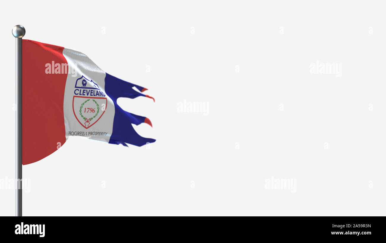 Cleveland 3D tattered waving flag illustration on Flagpole. Perfect for ...