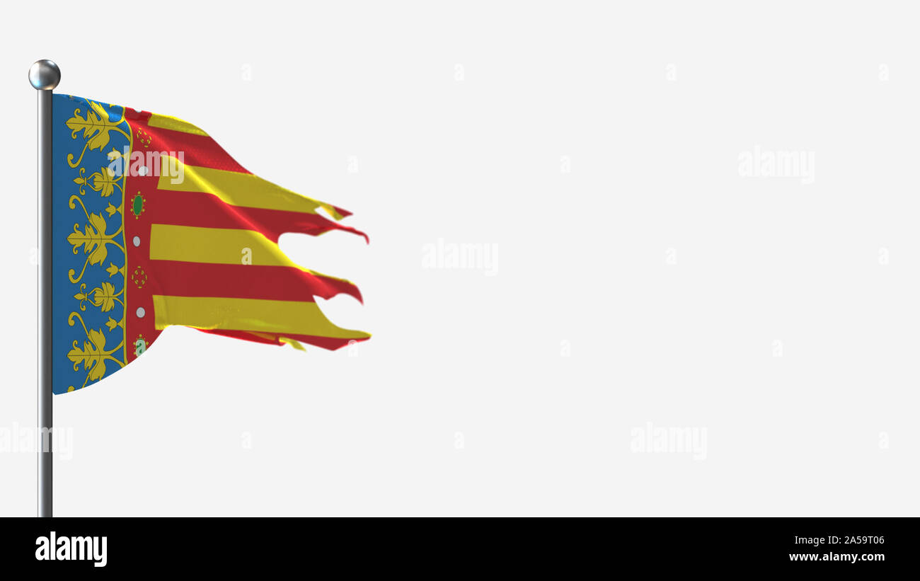 Valencia 3D tattered waving flag illustration on Flagpole. Perfect for ...