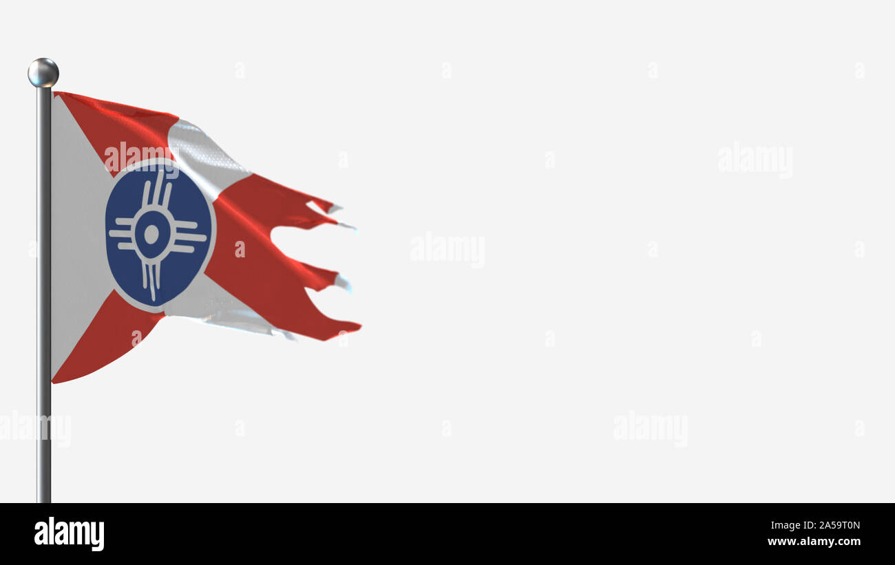 Wichita Kansas 3D tattered waving flag illustration on Flagpole ...