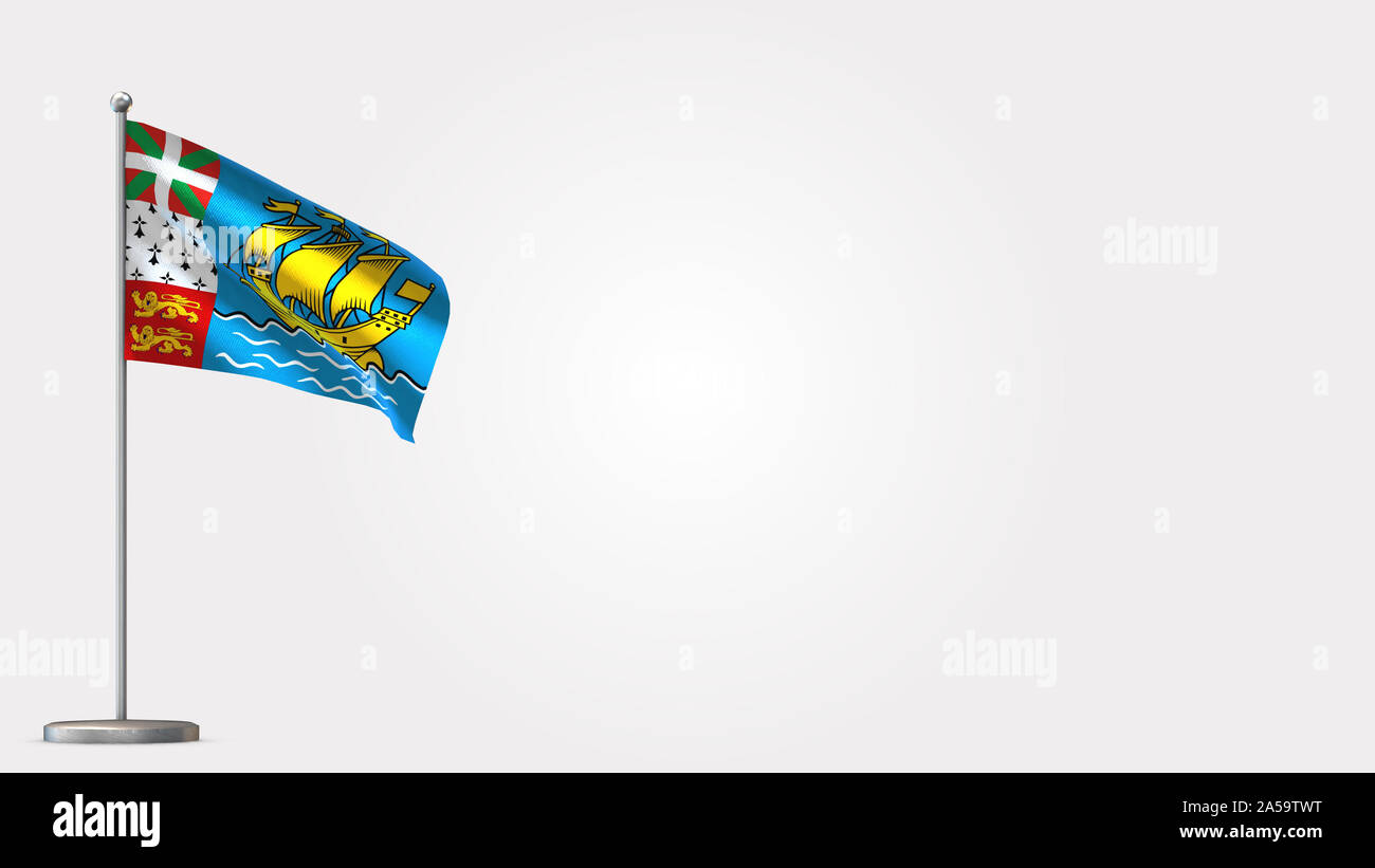 Saint-Pierre And Miquelon 3D waving flag illustration on Flagpole ...
