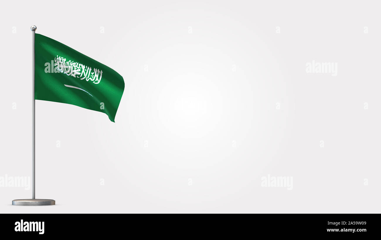Saudi Arabia 3D waving flag illustration on Flagpole. Perfect for ...