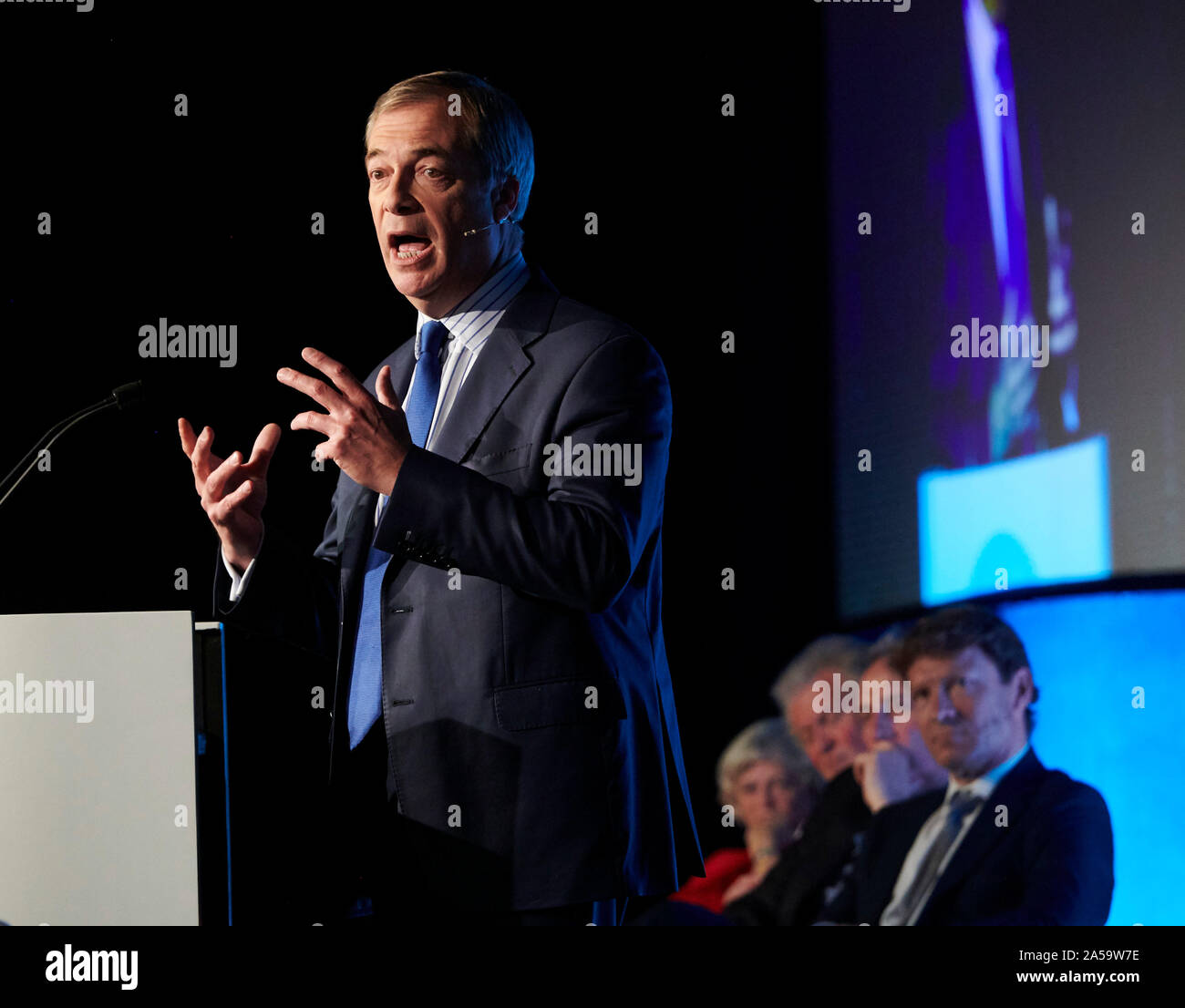 London UK. 18th October 2019. Nigel Farage, Leader of the Brexit Party ...
