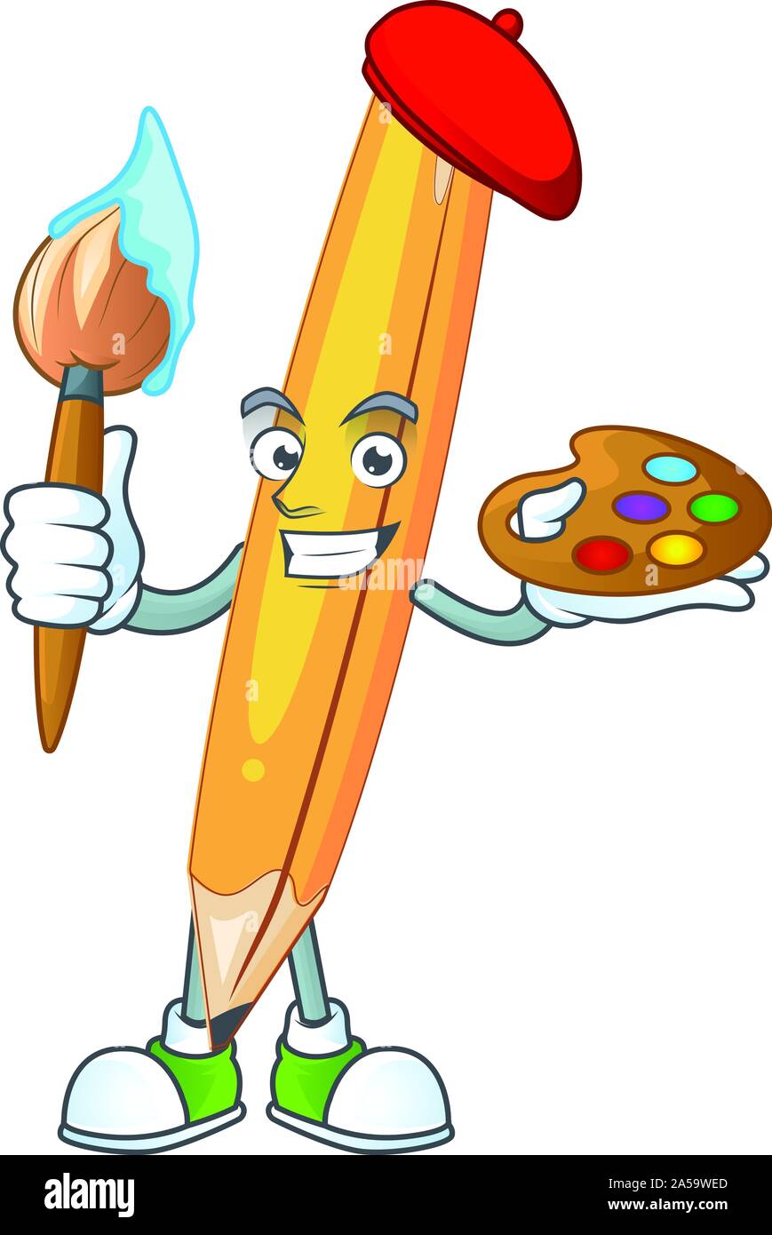 Cartoon character pencil pointing Cut Out Stock Images & Pictures - Alamy