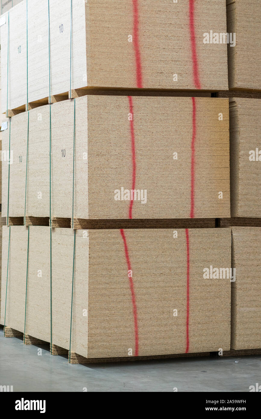 Warehouse tree. Pallets with wooden plates in a warehouse or in a ...