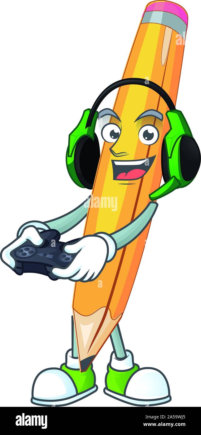 Gaming cartoon pencil in the cute character Stock Vector Image & Art ...