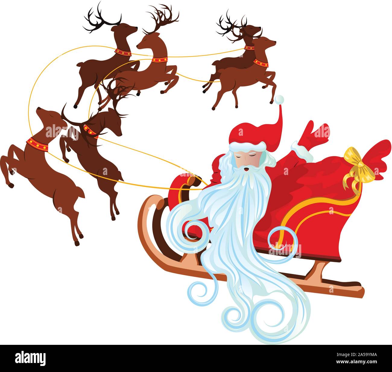 Cartoon Santa Claus on red sleigh and reindeers Stock Vector Image ...