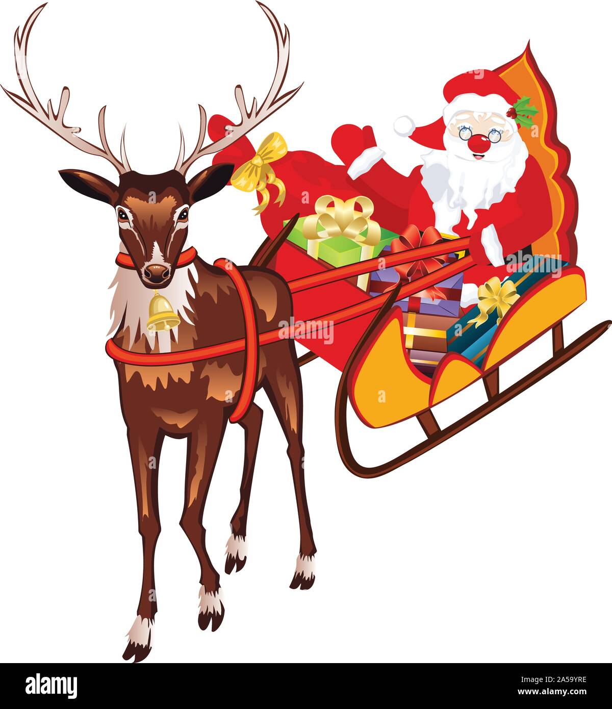 Cartoon Santa Claus on red sleigh and reindeers Stock Vector Image ...