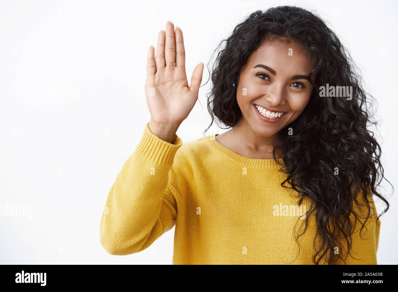Girl Giving High Five Happy With Productive Team Work Cheerful Curly