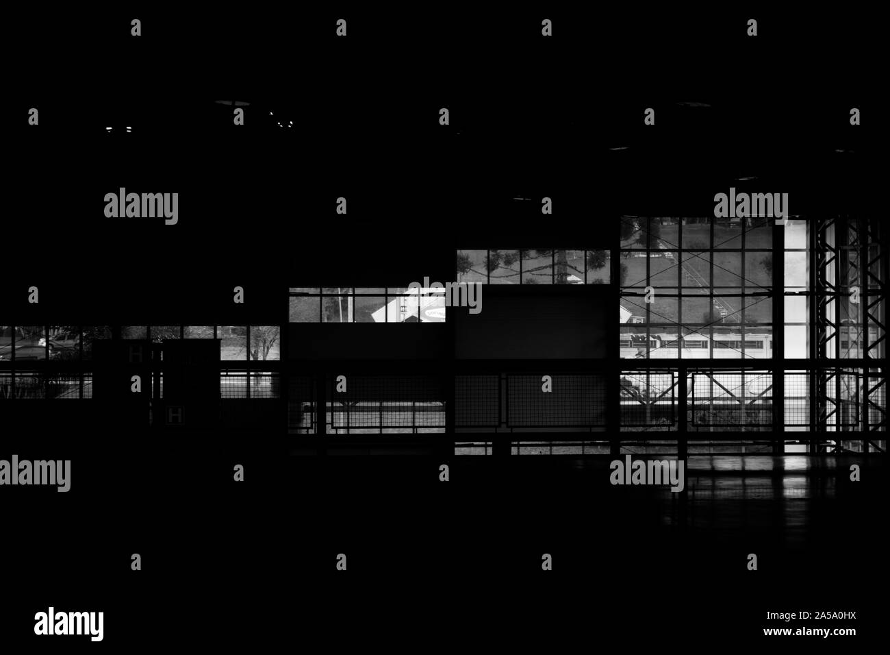 Wood floor interior windows view Black and White Stock Photos & Images ...