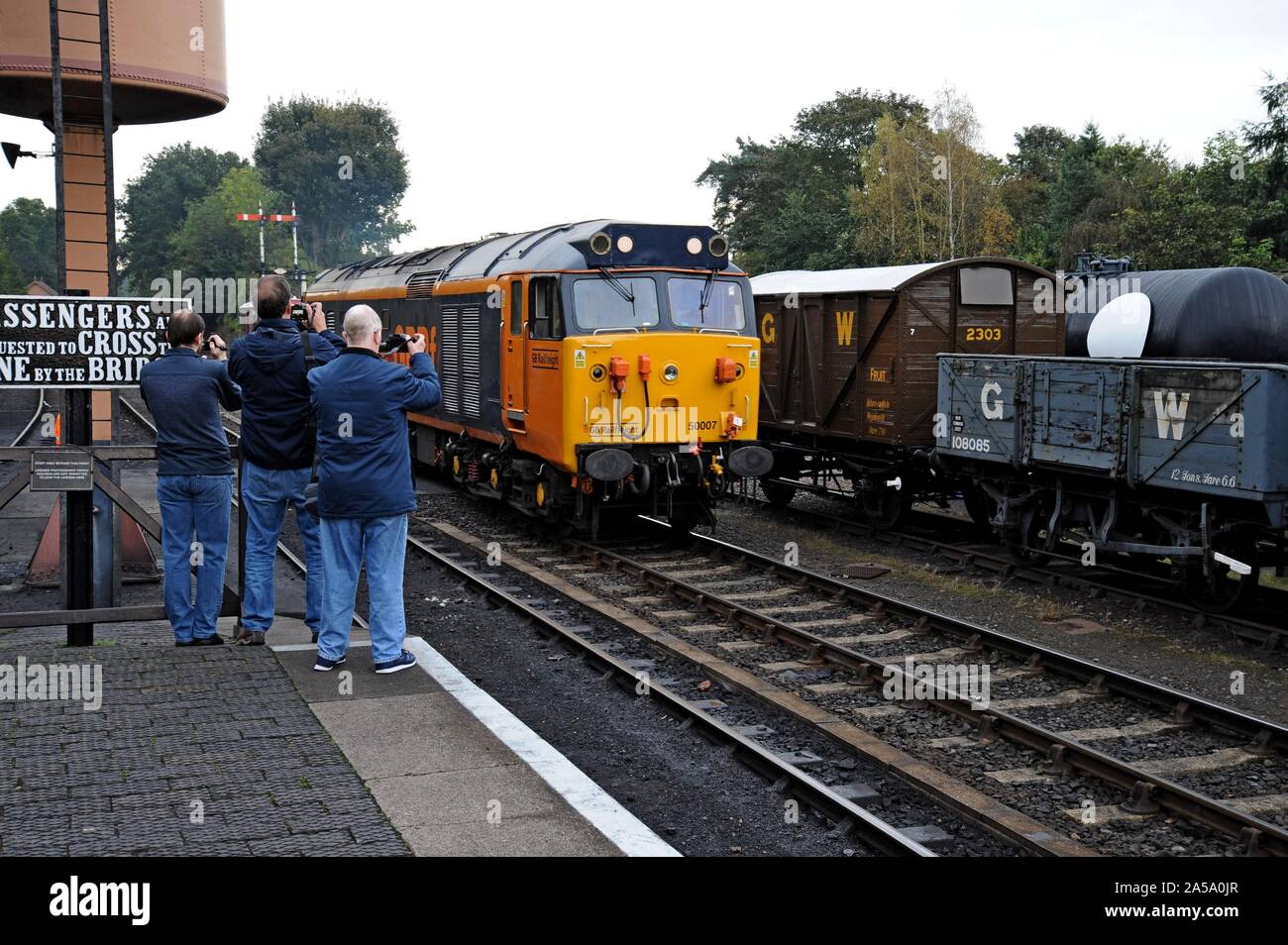 Rail enthusiasts photographing a British Rail class 50 class diesel ...