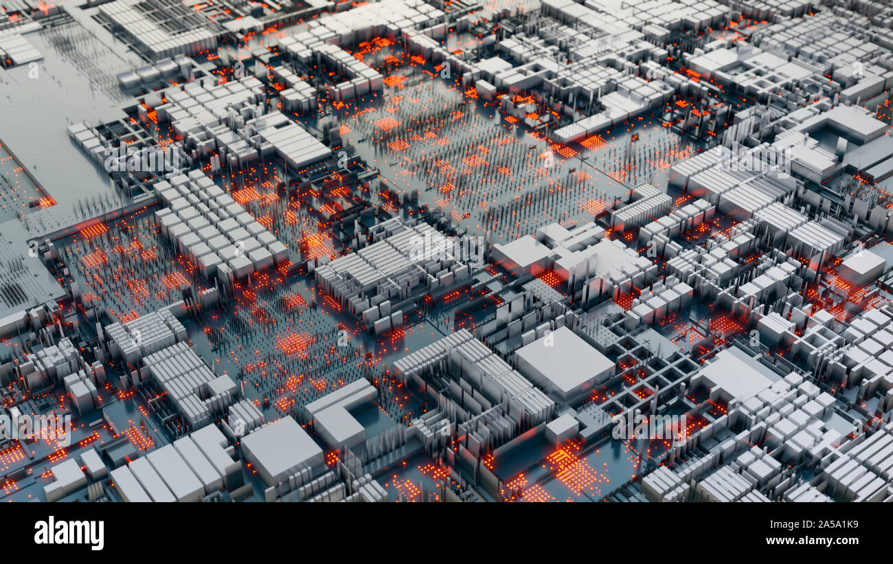 Abstract futuristic design. Tech wall with red bright elements Stock ...