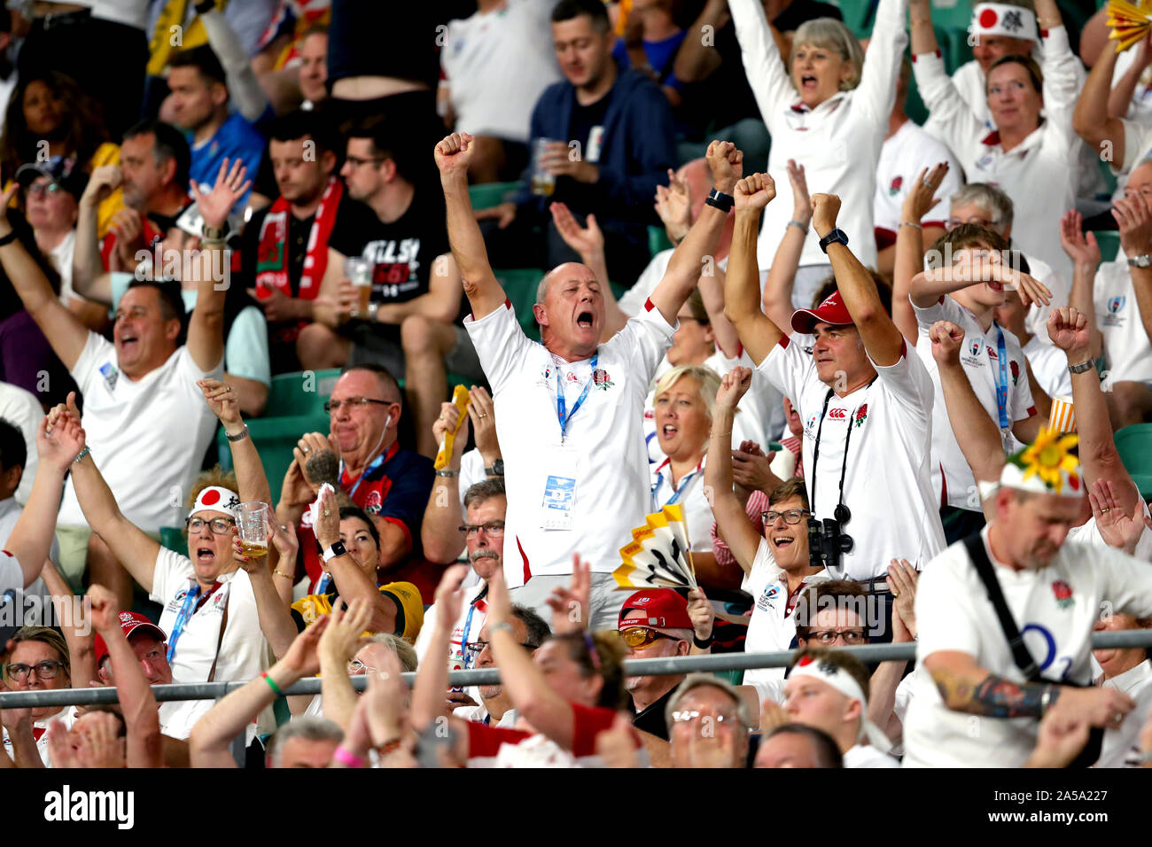 England fans in the stands celebrate during the 2019 Rugby World Cup ...
