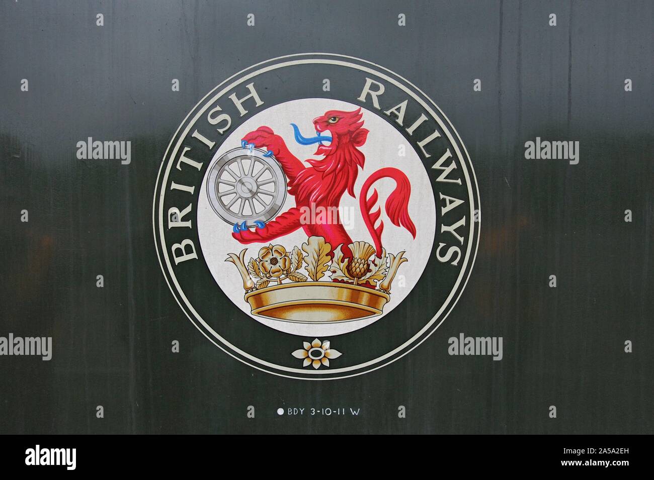 A vintage British Railways emblem on the side of a diesel locomotive at ...