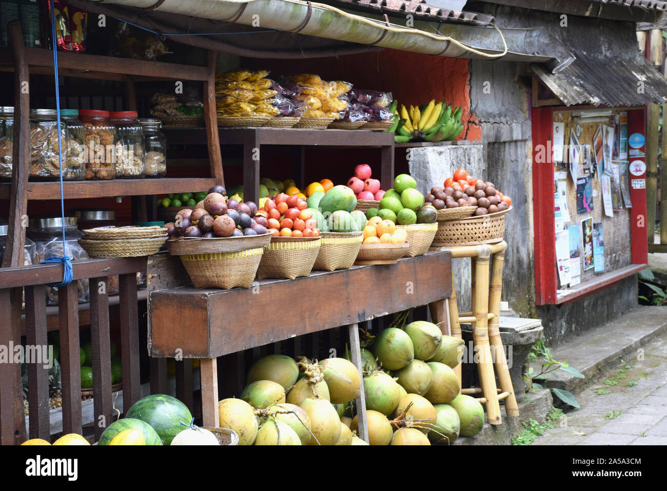 A stand with (very cheap) local fruit and vegetables on the public road ...