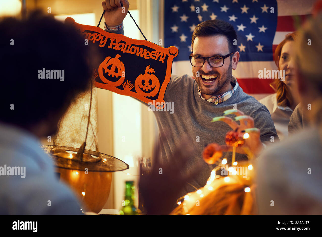 Halloween. spooky man on party for Halloween with scary faces Stock ...
