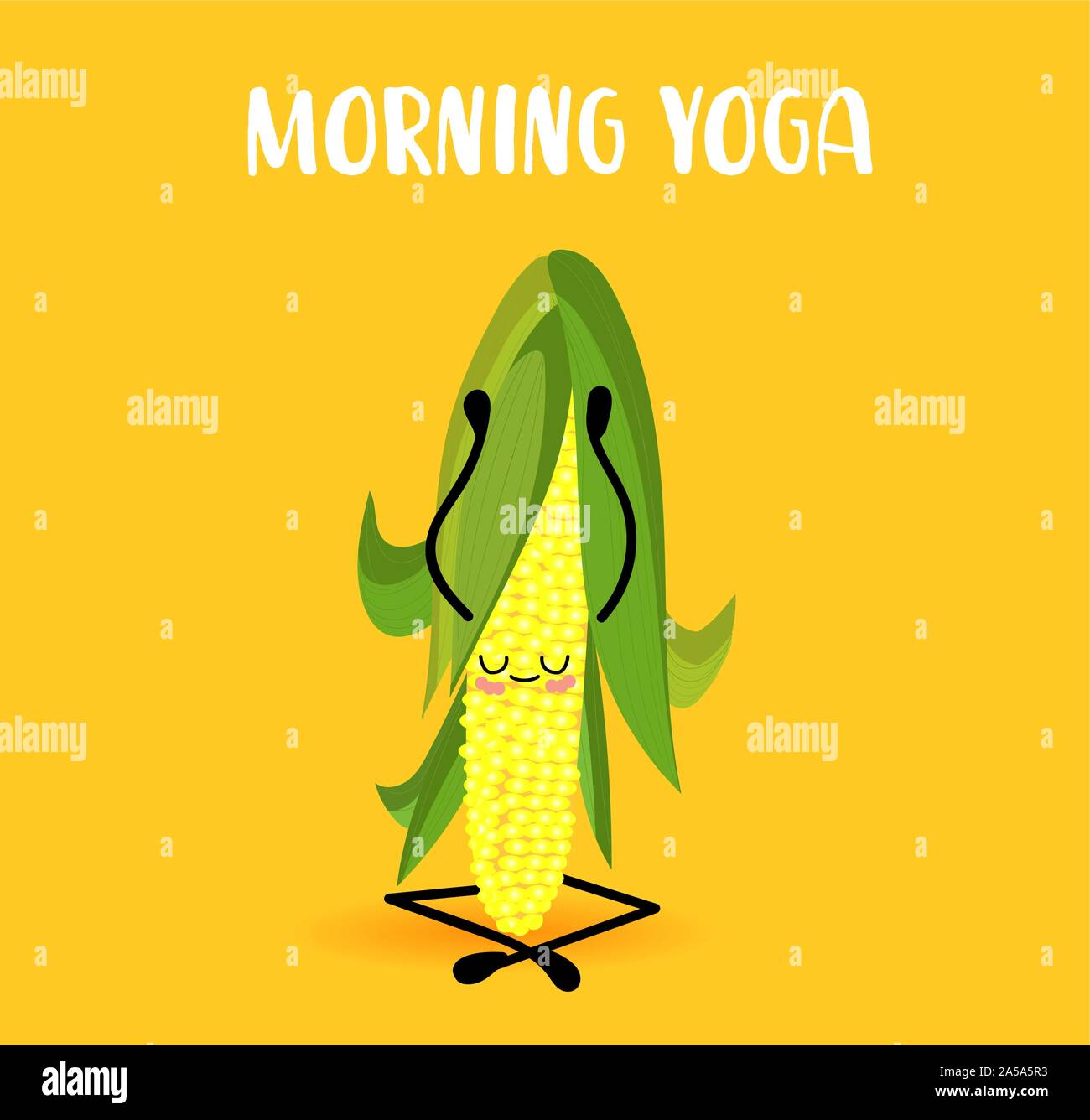 Corn. Vegan and vegetarian food. Vegetable Yoga. Character with eyes ...