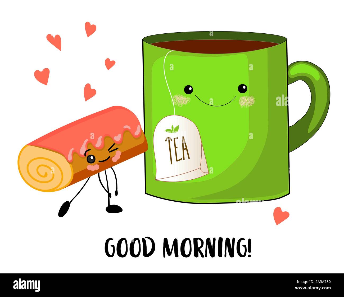 Good morning. Cup of tea and biscuit roll. Cute cartoon kawaii ...