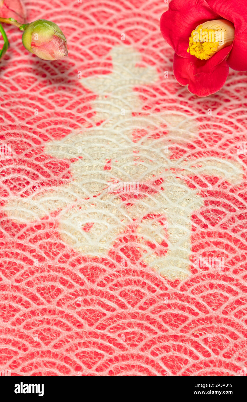 A Japanese greeting card with Tsubaki flower also called the winter ...