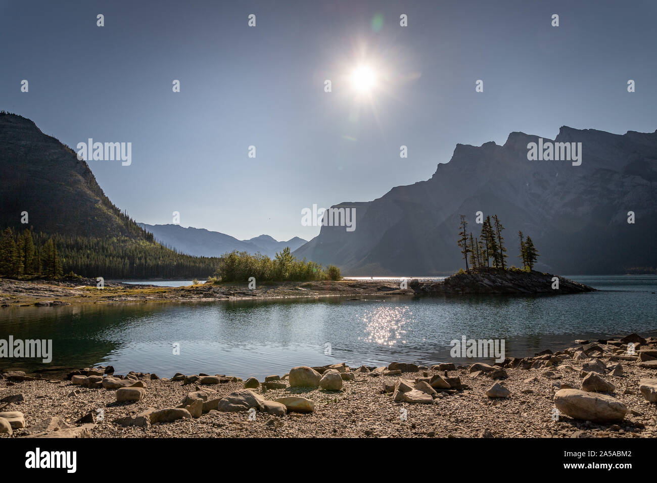 Canoe at two jack lake at sunrise hi-res stock photography and images ...