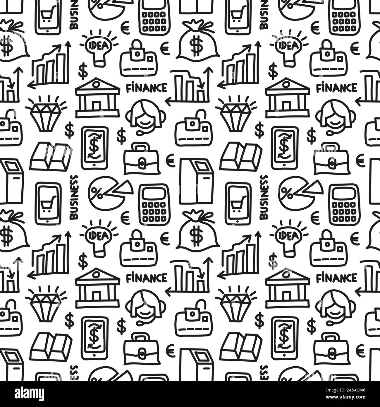 illustration of business and finance seamless pattern black outline ...