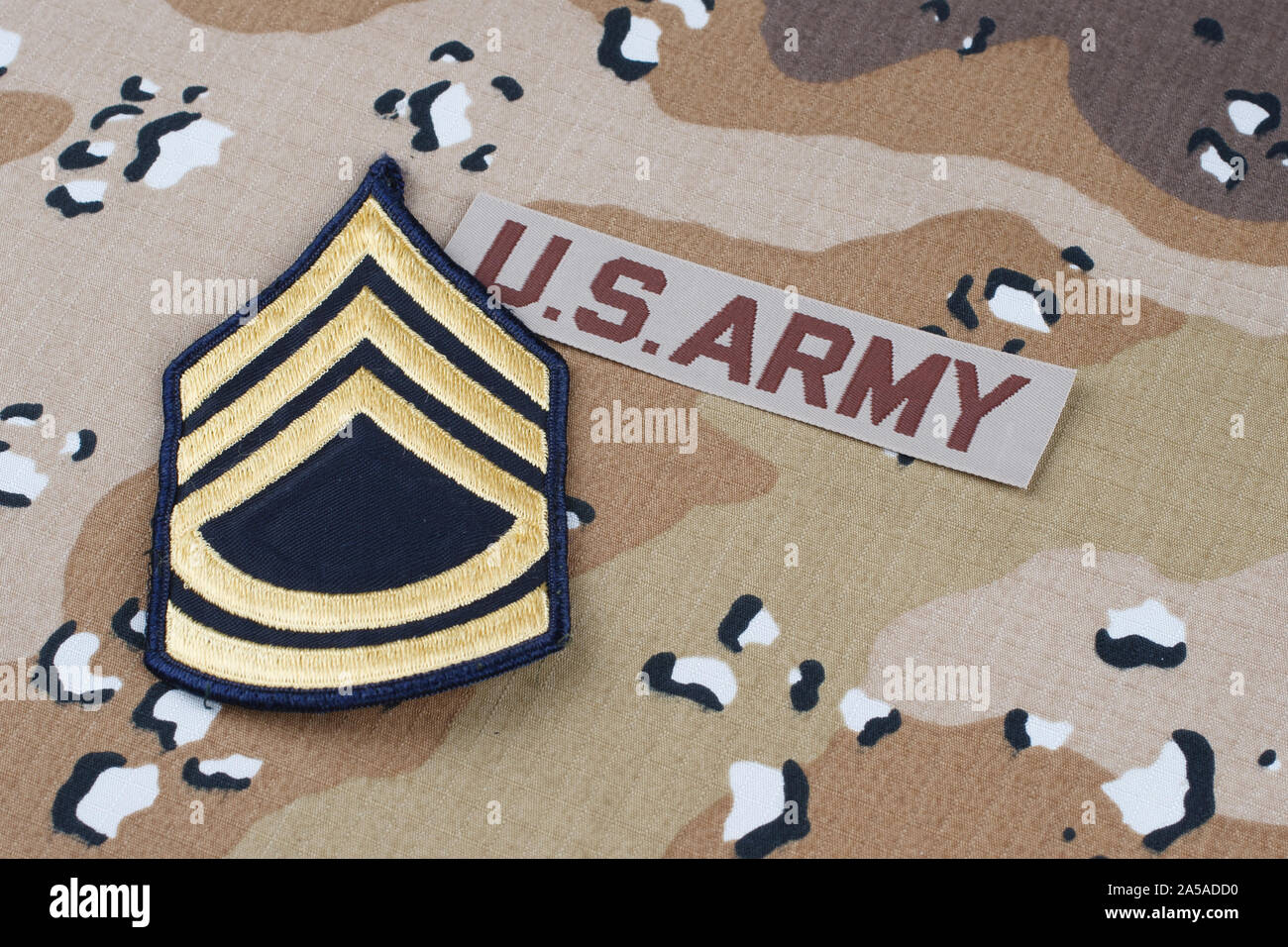 US ARMY desert pattern battle dress uniform with rank patch Stock Photo ...