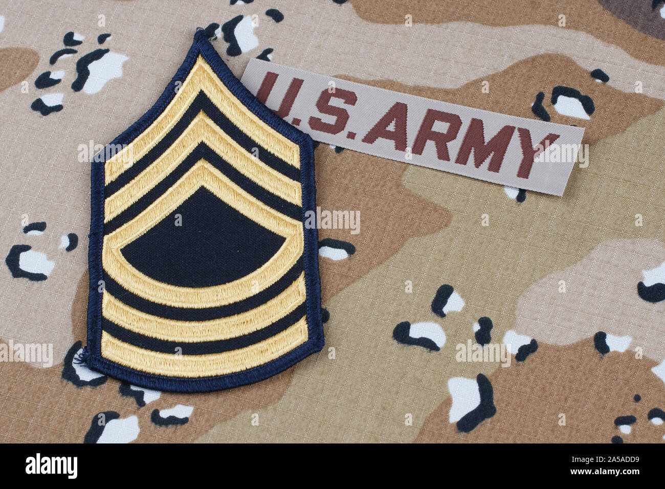 US ARMY desert pattern battle dress uniform with rank patch Stock Photo ...