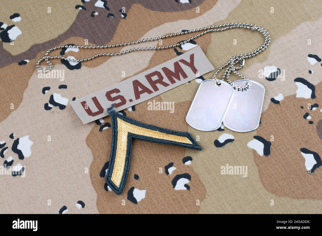 US ARMY desert pattern battle dress uniform with dog tags and rank ...