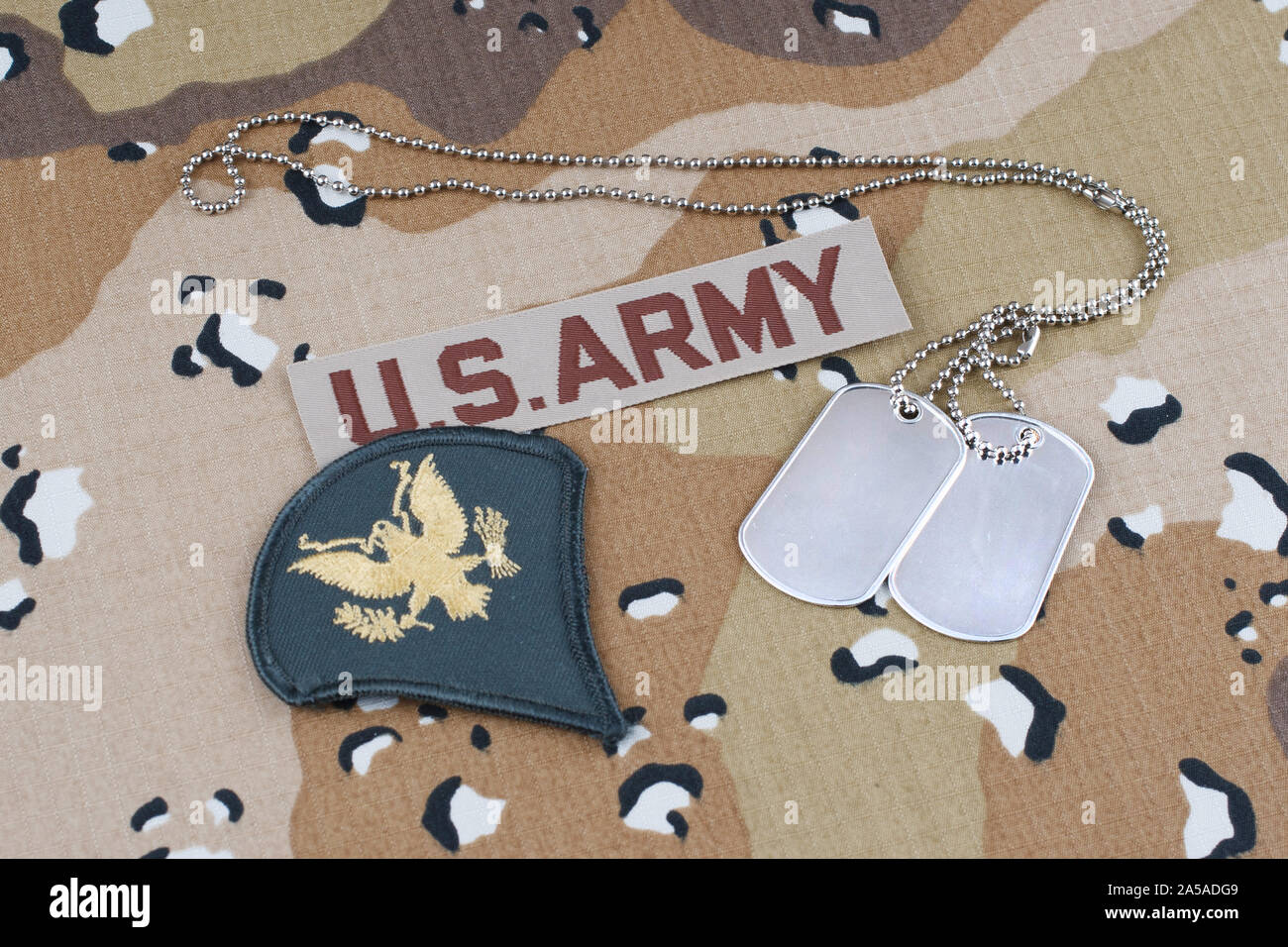 US ARMY desert pattern battle dress uniform with dog tags and rank ...