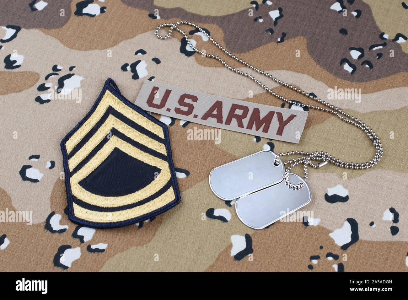 US ARMY desert pattern battle dress uniform with dog tags and rank ...