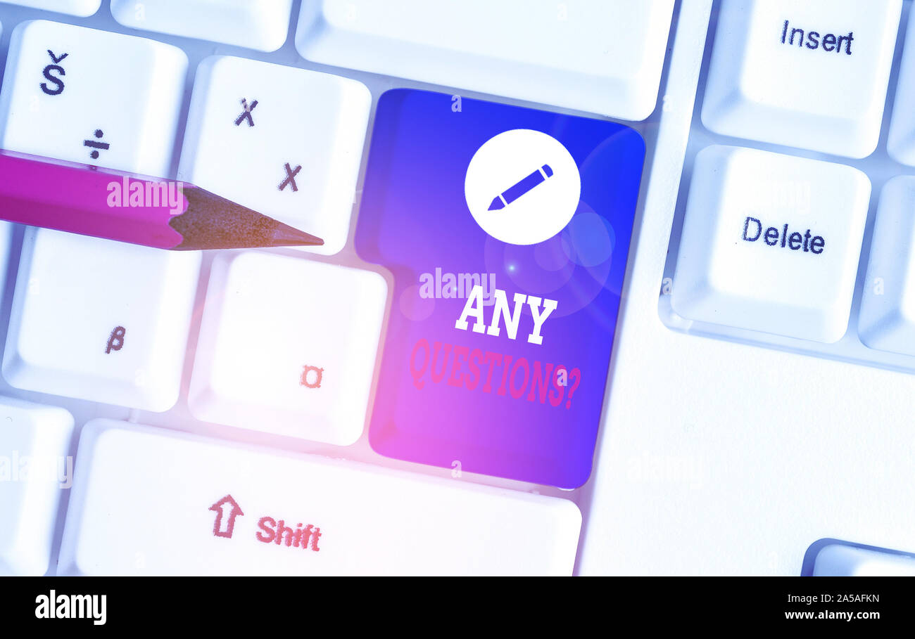 Writing note showing Any Questions Question. Business concept for you ...