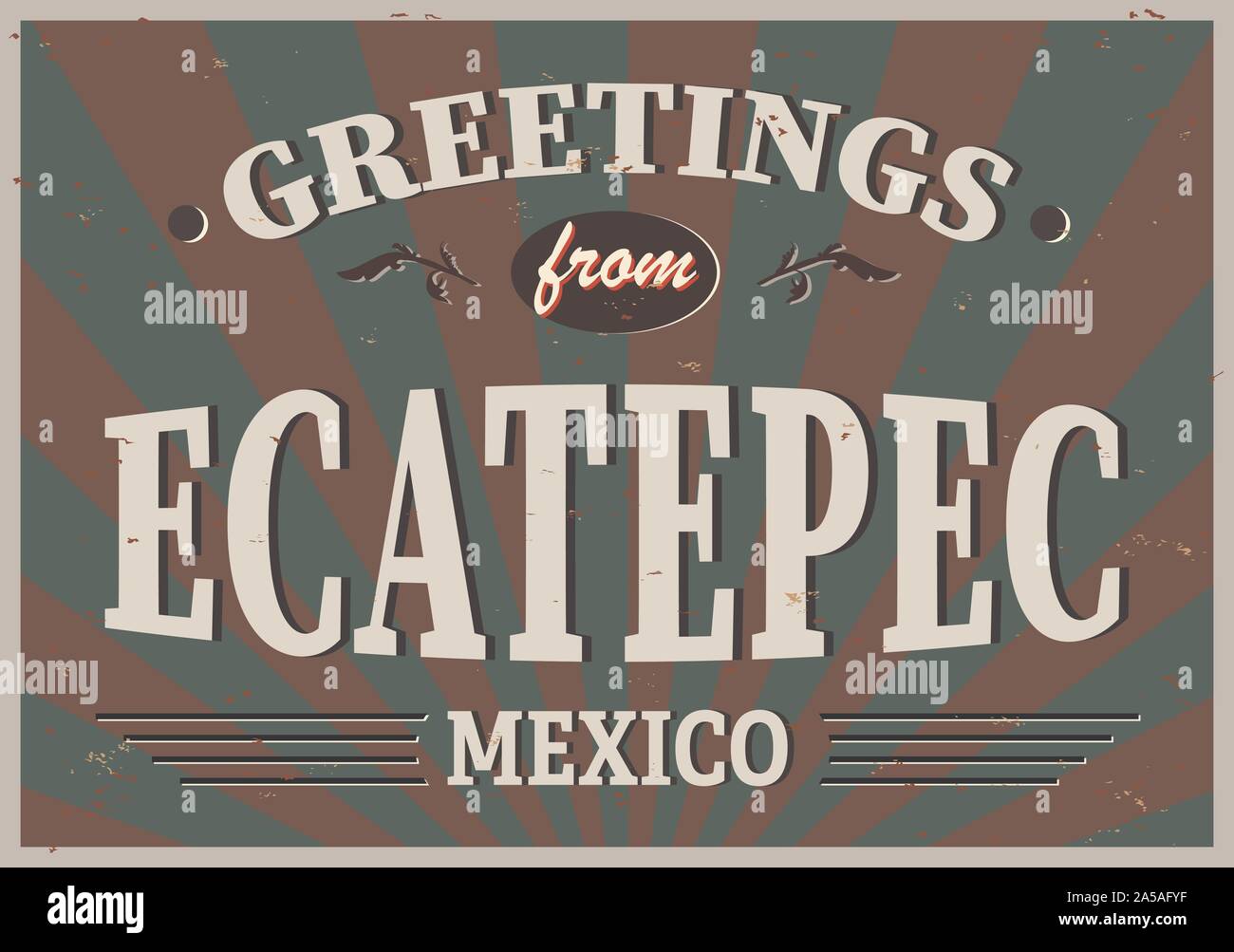 Ecatepec Mexico vintage metal signs. Retro souvenir or postcard ...