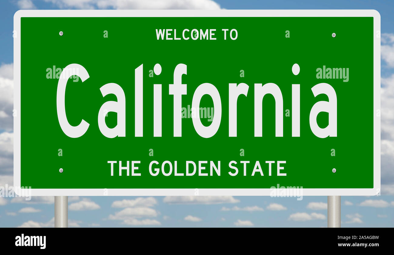 Rendering of a green 3d highway sign for California Stock Photo - Alamy